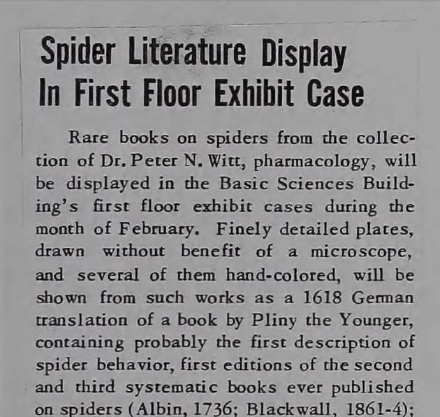 Spider Literature Display In First Floor Exhibit Case - Dr. Peter N Witt